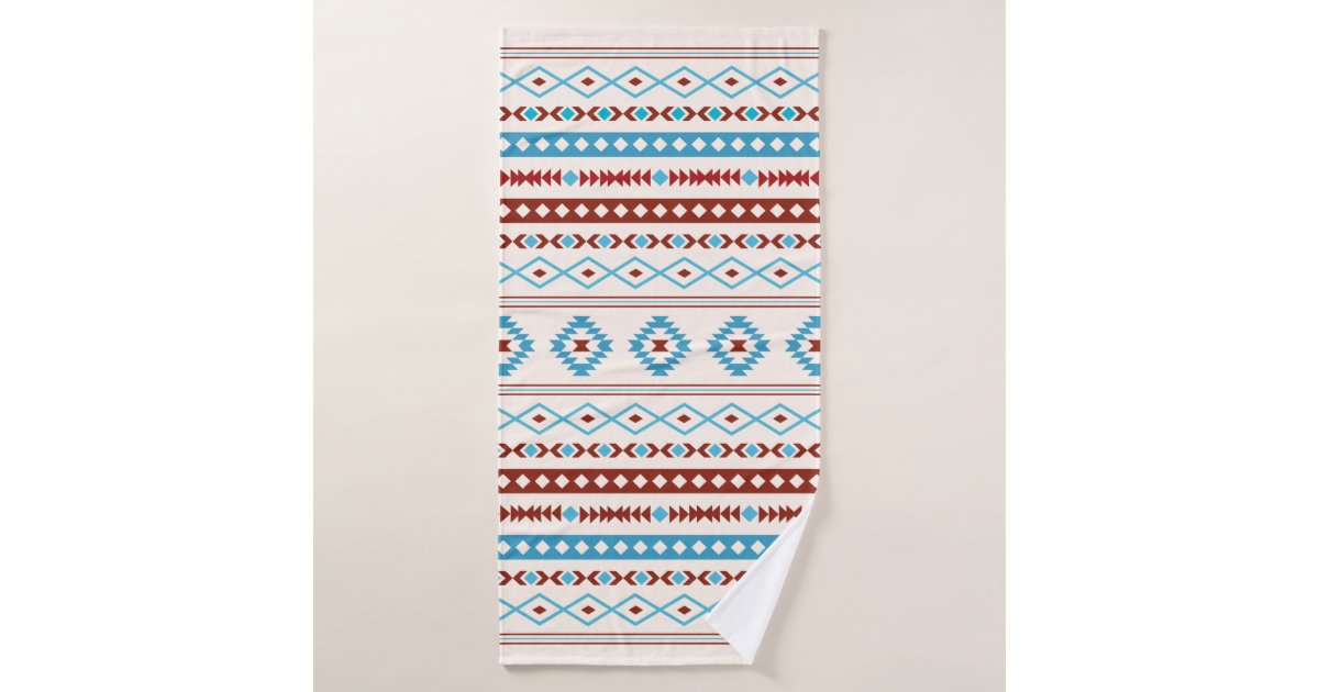 Aztec Blues Red Cream Mixed Motifs Pattern Bath Towel Set | Zazzle