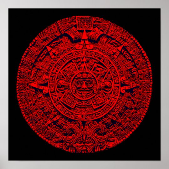 Aztec Calendar (in red) Poster | Zazzle.com