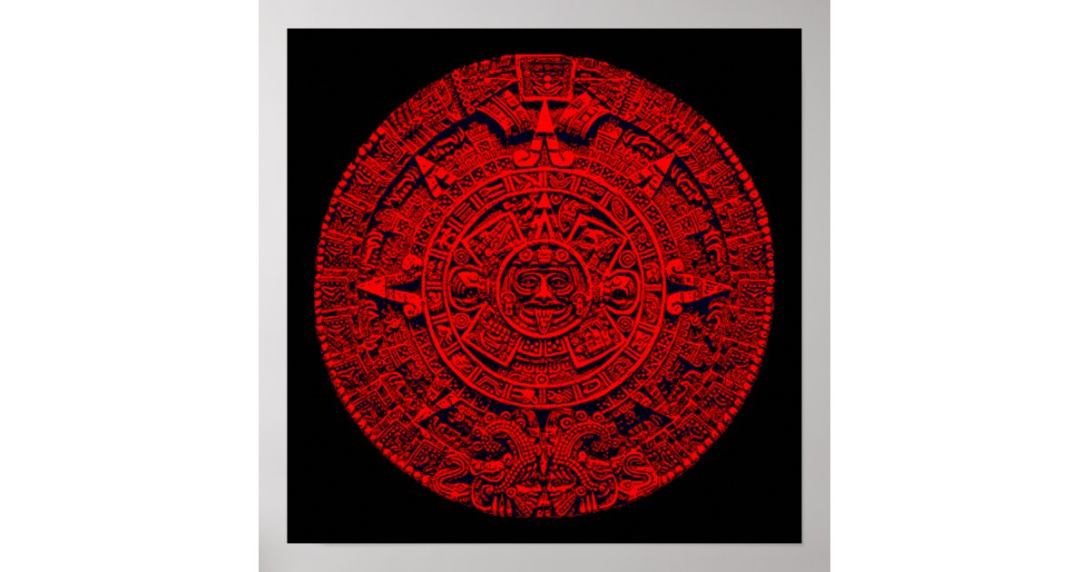 Aztec Calendar (in red) Poster | Zazzle