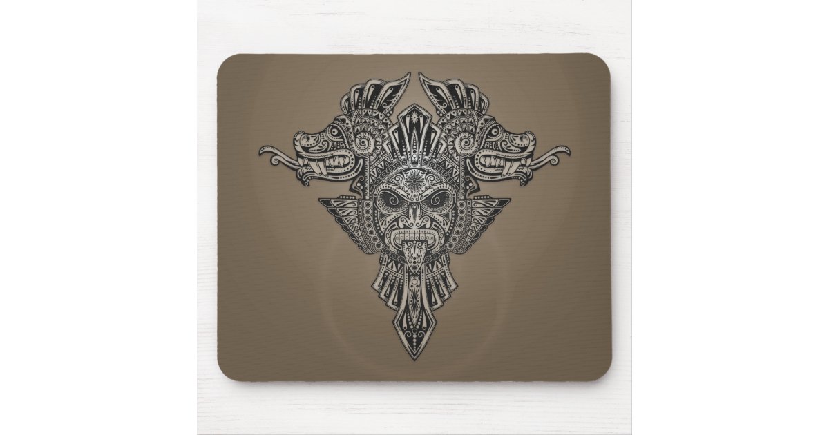 Aztec Dragons Mask (gray) Mouse Pad | Zazzle