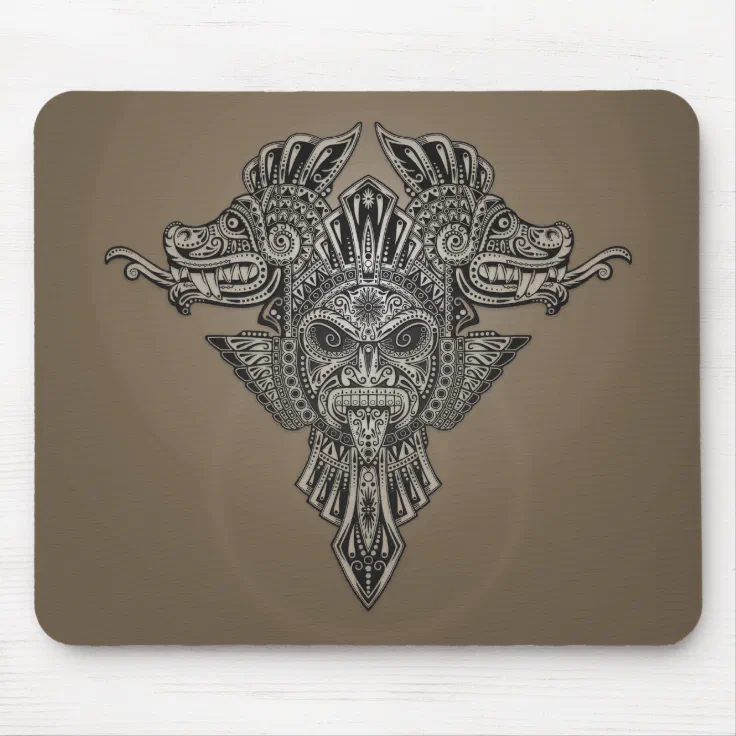 Aztec Dragons Mask (gray) Mouse Pad | Zazzle