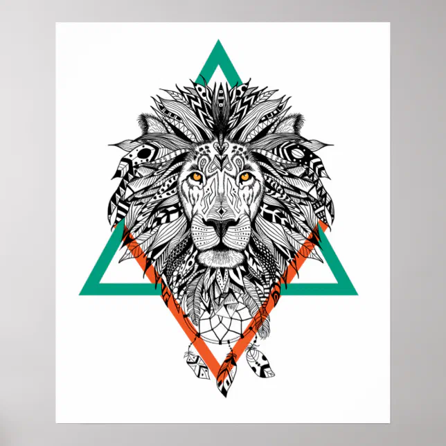 Aztec Geometric Lion Portrait Poster | Zazzle