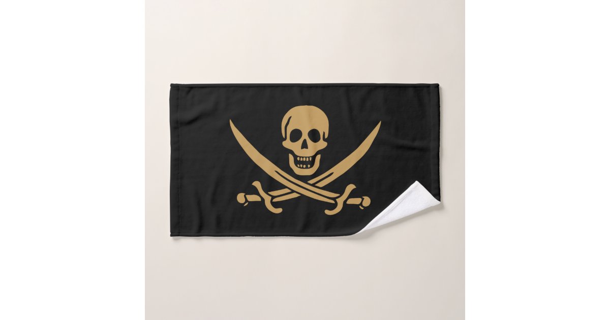 Aztec Gold Skull & Cutlass Pirate Calico Jack Hand Towel | Zazzle