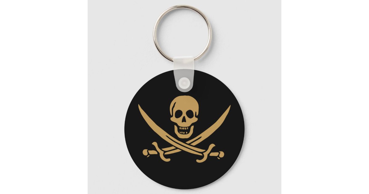 Aztec Gold Skull & Cutlass Pirate Calico Jack Keychain | Zazzle