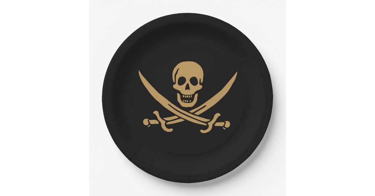 Aztec Gold Skull & Cutlass Pirate Calico Jack Paper Plates | Zazzle