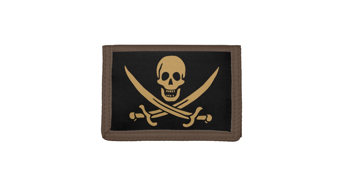 Aztec Gold Skull & Cutlass Pirate Calico Jack Trifold Wallet | Zazzle