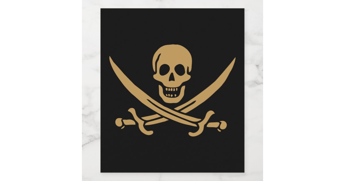 Aztec Gold Skull & Cutlass Pirate Calico Jack Wine Label | Zazzle