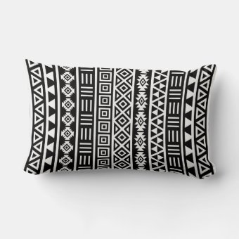Aztec Influence Vertical Ptn White on Black Lumbar Pillow | Zazzle