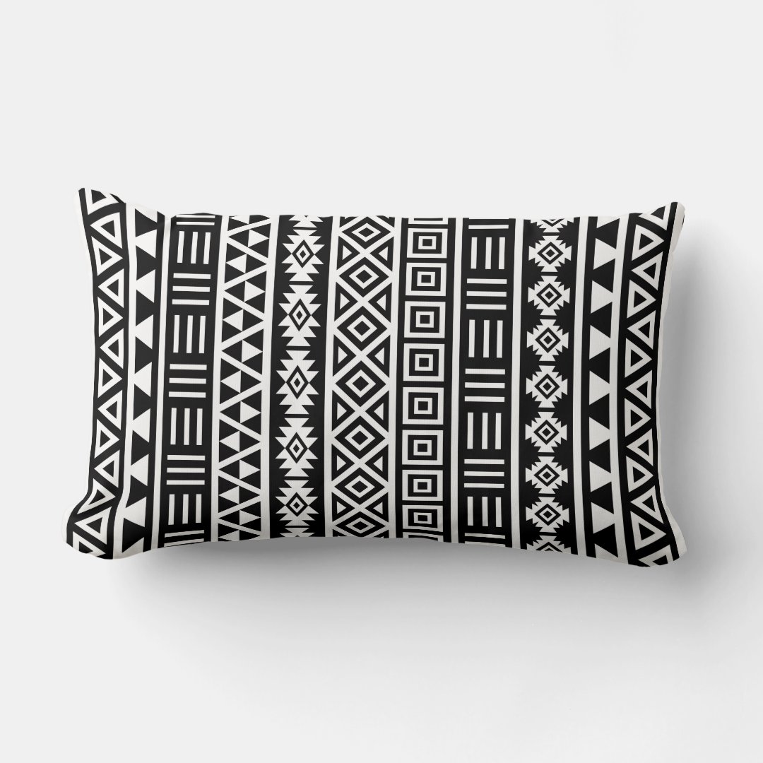 Aztec Influence Vertical Ptn White on Black Lumbar Pillow | Zazzle