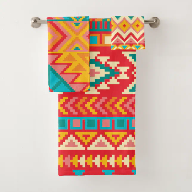 Aztec Mexican Rug Patterns Bath Towel Set | Zazzle