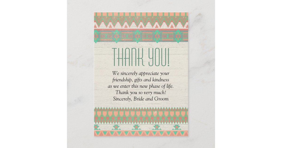 Aztec Native Peach/Aqua Thank You Postcard | Zazzle