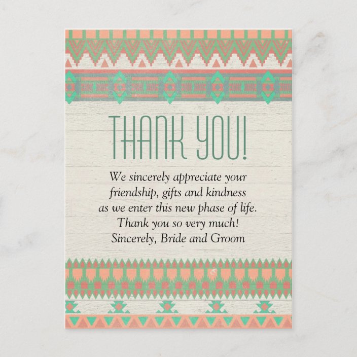 Aztec Native Peach/Aqua Thank You Postcard | Zazzle.com