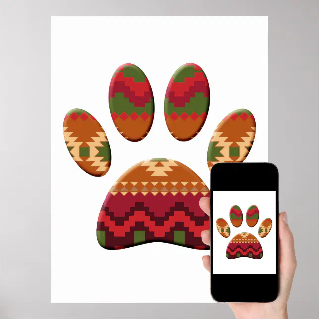 Aztec Pattern Dog Paw Art Poster | Zazzle