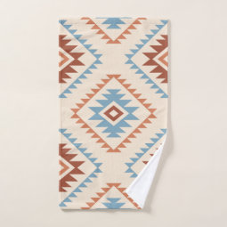 Aztec Style Motif Big Pattern Blue Crm Terracottas Bath Towel Set | Zazzle