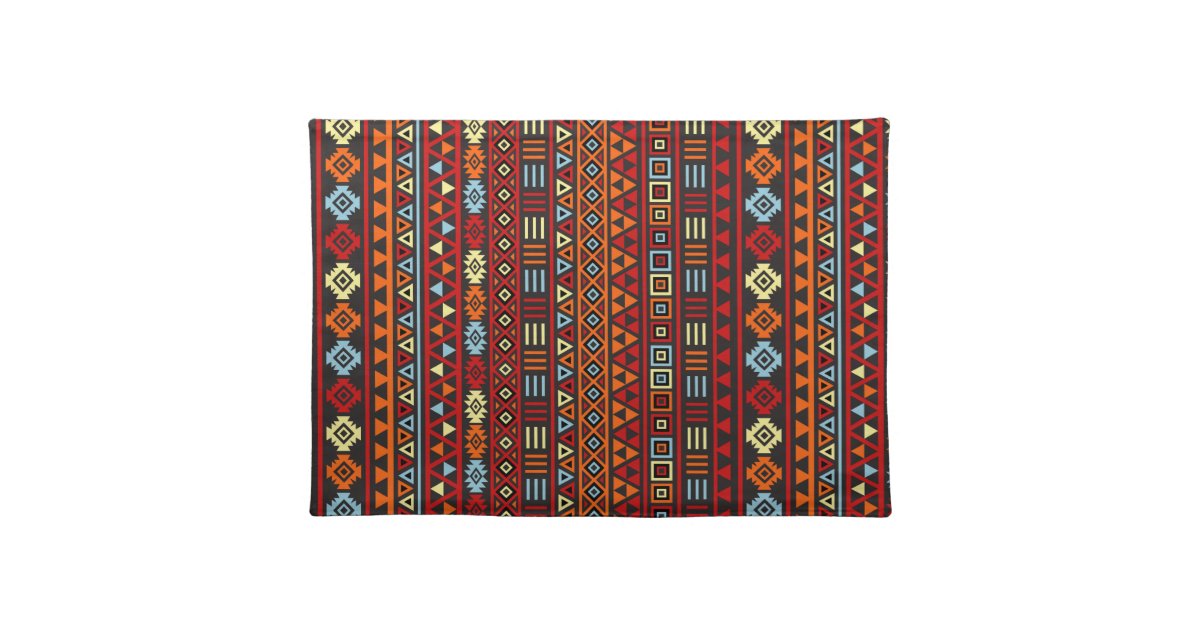 Aztec Style Repeat Ptn - Orange Yellow Red & Black Placemat | Zazzle