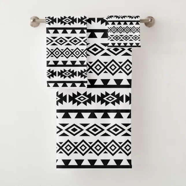 Aztec Stylized Pattern II Black on White Bath Towel Set | Zazzle