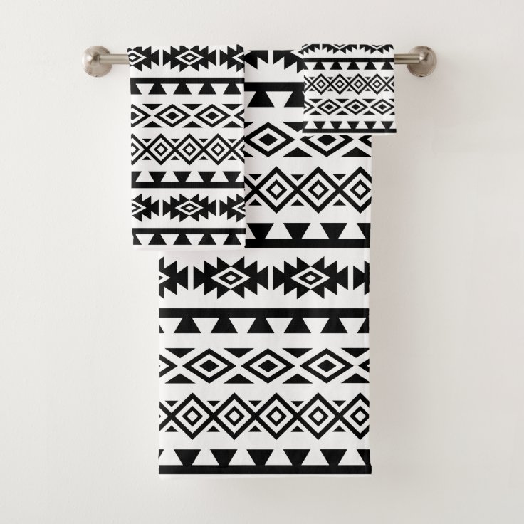 Aztec Stylized Pattern II Black on White Bath Towel Set | Zazzle