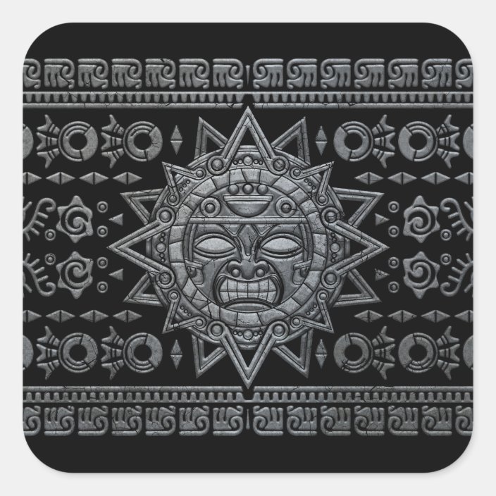 Aztec Sun God - Stone on Black Square Sticker | Zazzle