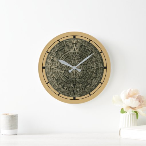 Aztec Sun Stone Zodiac Calendar Large Clock | Zazzle