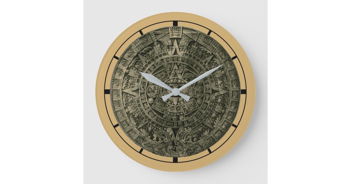 Aztec Sun Stone Zodiac Calendar Large Clock | Zazzle