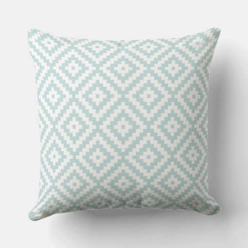 Aztec Symbol Block Pattern Duck Egg Blue & Wt II Throw Pillow | Zazzle