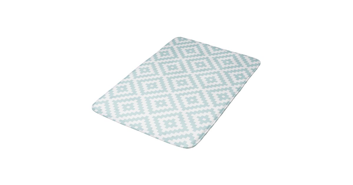 Aztec Symbol Block Ptn Duck Egg Blue & White I Bathroom Mat | Zazzle