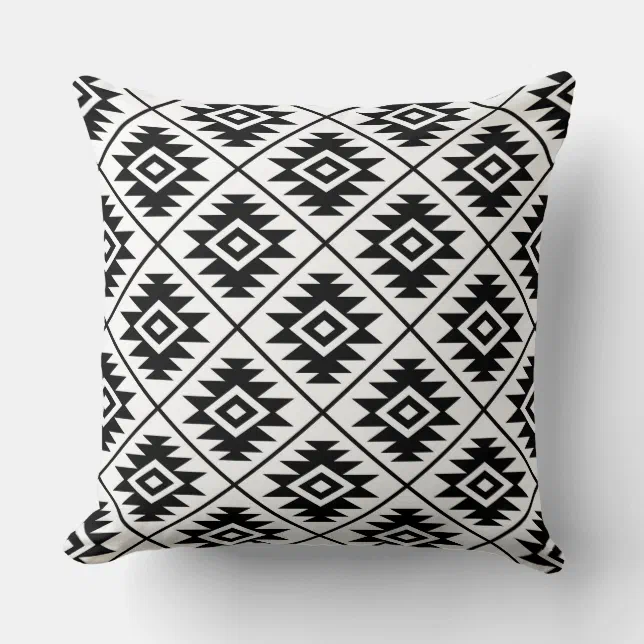 Aztec Symbol Stylized 2Way Ptn Black & White Throw Pillow | Zazzle