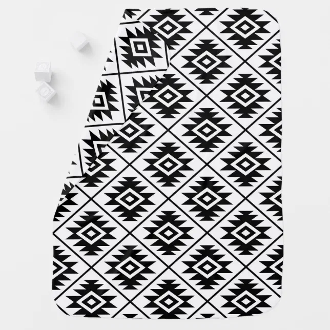 Aztec Symbol Stylized Pattern Black on White Baby Blanket | Zazzle