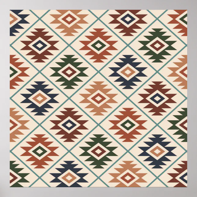 Aztec Symbol Stylized Pattern Color Mix Poster | Zazzle