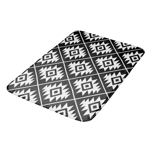 Aztec Symbol Stylized Pattern White on Black Bath Mat | Zazzle