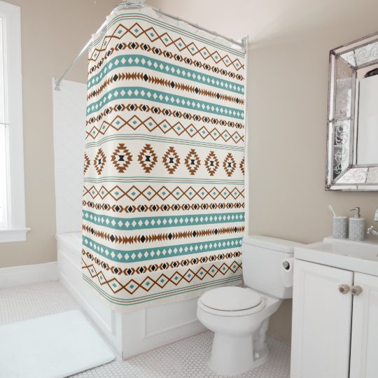 Aztec Teal Terracotta Black Cream Mixed Pattern Shower Curtain | Zazzle.com