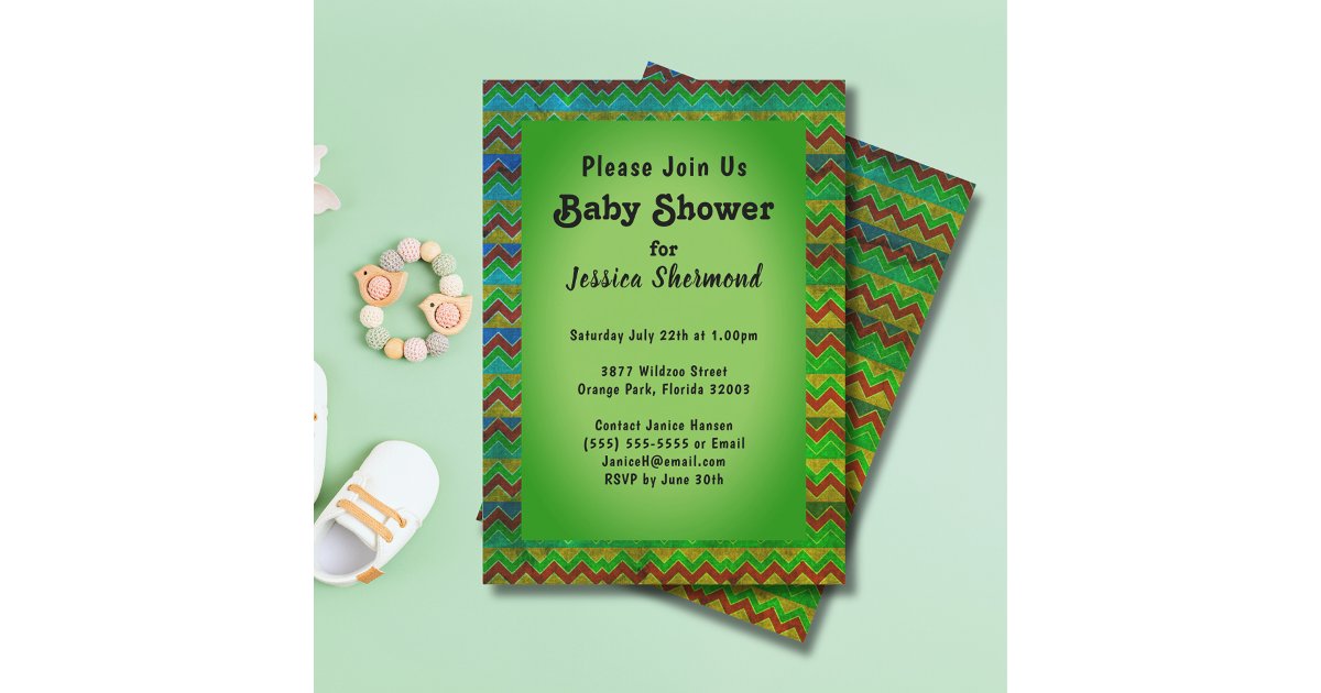 Aztec Tribal Abstract Baby Shower Chevron Green Invitation | Zazzle