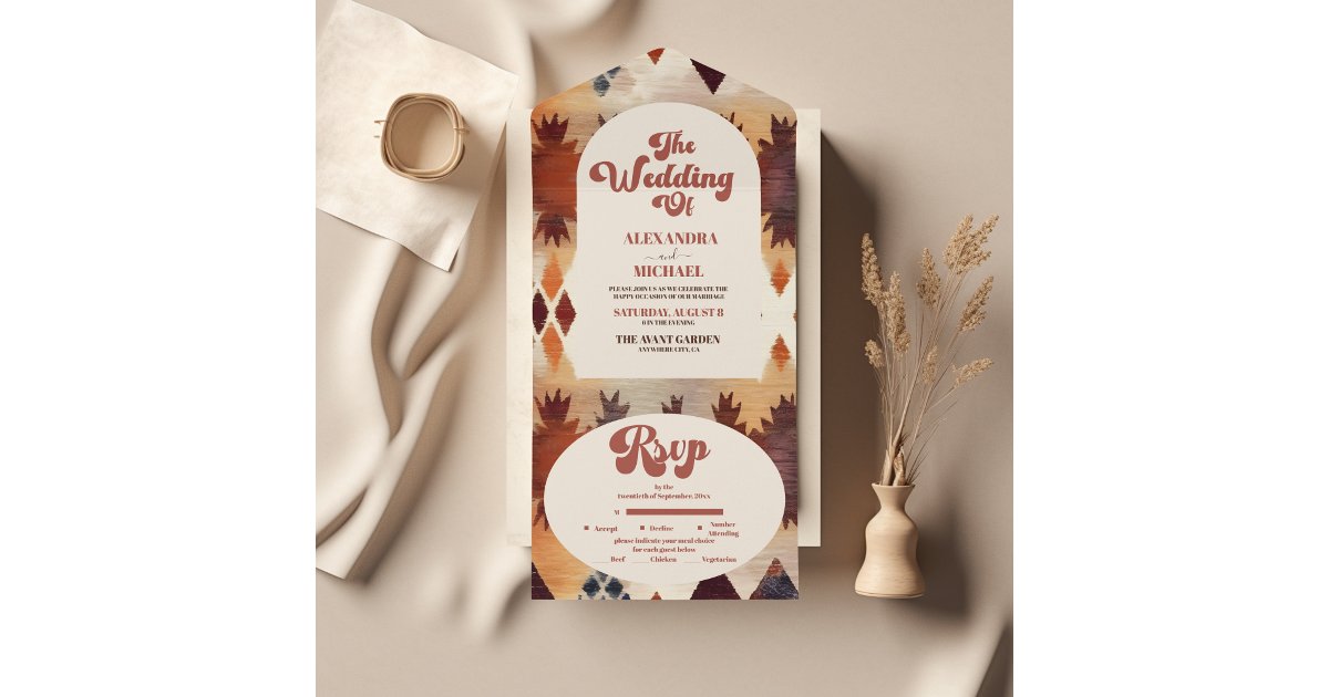 Aztec Tribal Brown Ethnic Western Wedding All In One Invitation | Zazzle