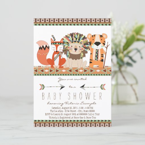 Aztec Tribal Fox Lion Tiger Baby Shower Invitation | Zazzle