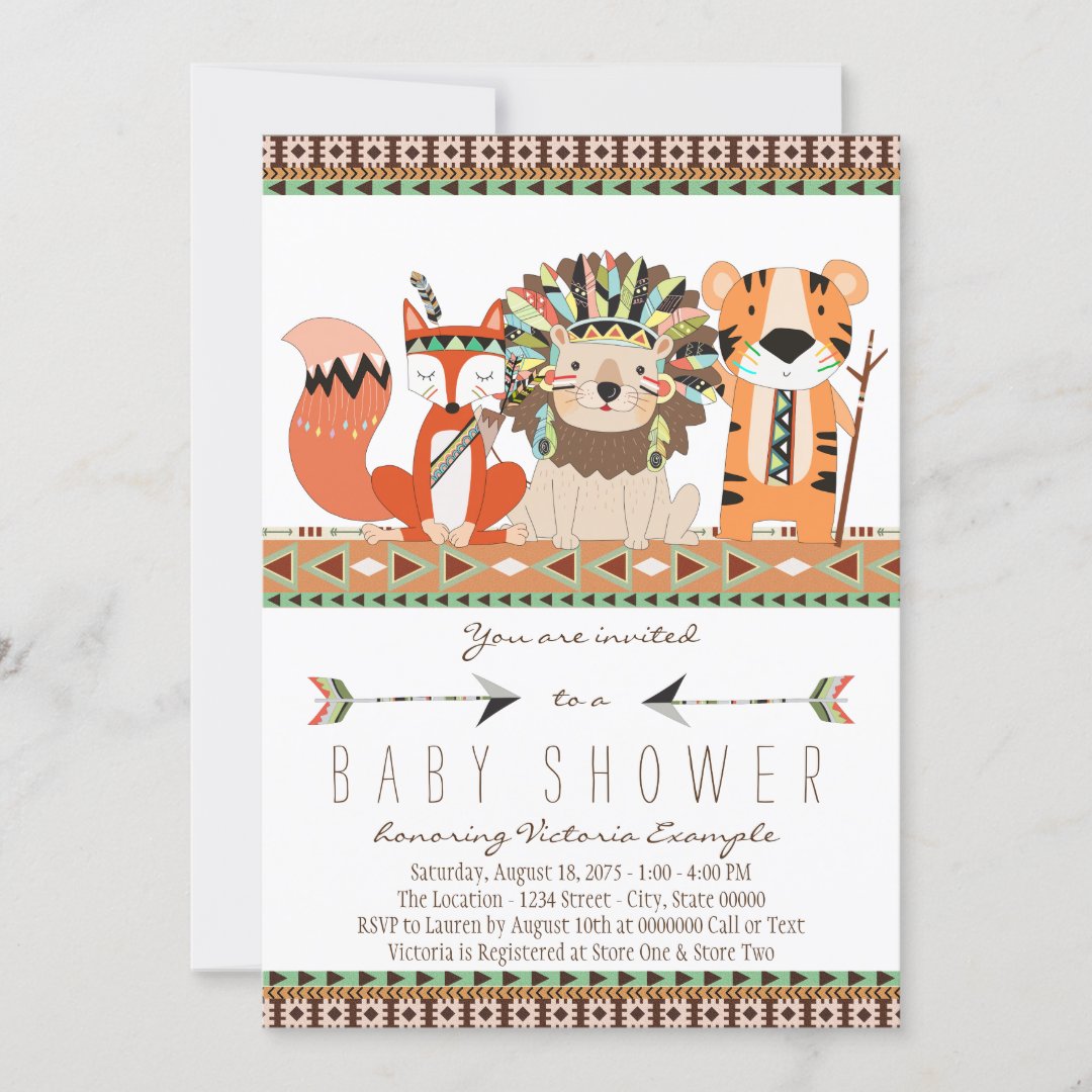 Aztec Tribal Fox Lion Tiger Baby Shower Invitation | Zazzle