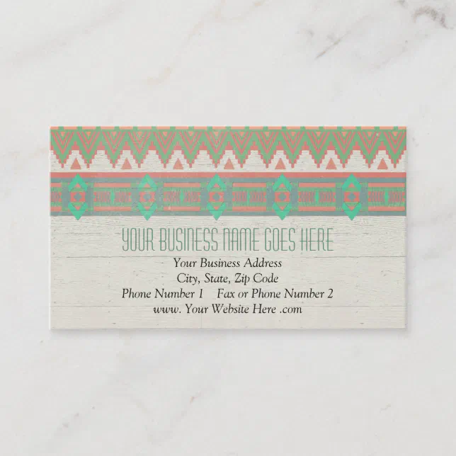 Aztec Tribal Native Pastel Peach/Aqua Business Card | Zazzle