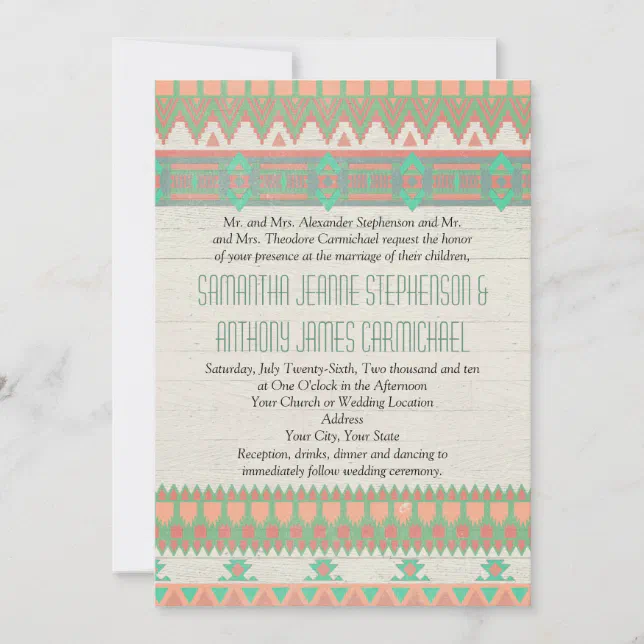Aztec Tribal Native Pastel Peach/Aqua Invitation | Zazzle