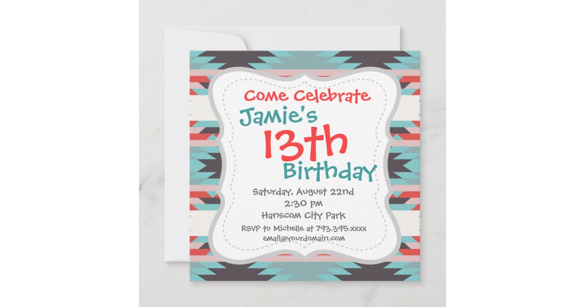 Aztec Tribal Pattern Native American Red Blue Invitation | Zazzle