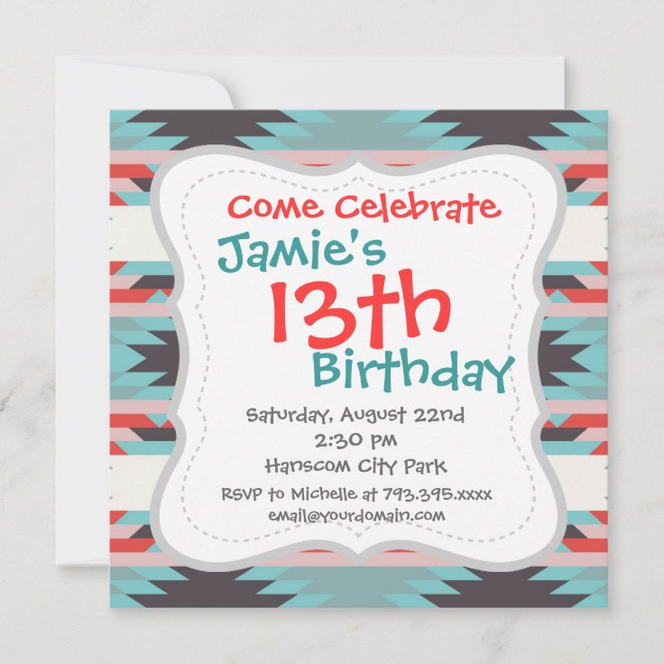 Aztec Tribal Pattern Native American Red Blue Invitation | Zazzle