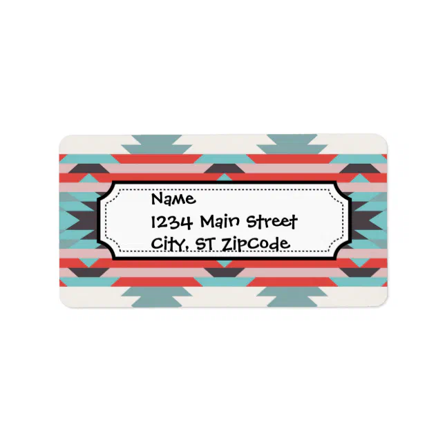 Aztec Tribal Pattern Native American Red Blue Label | Zazzle