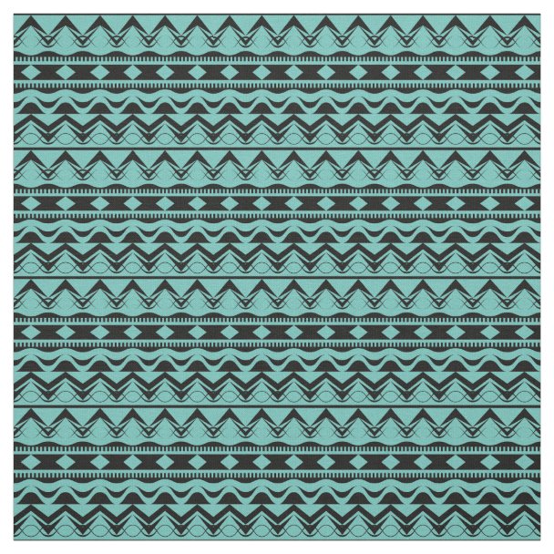 Black & Teal Stylish Floral Geometric Pattern Fabric | Zazzle