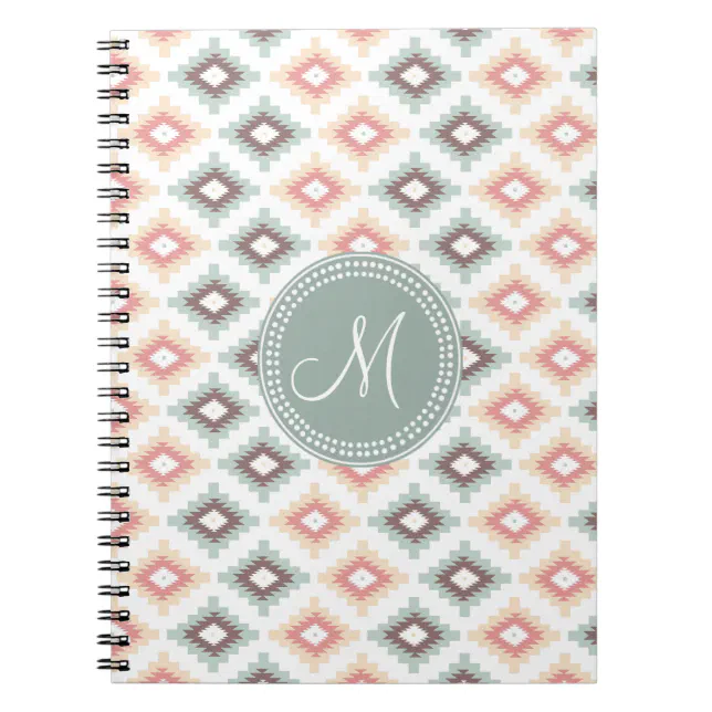 Aztec Tribal Pink Pink Monogram Pattern Notebook | Zazzle