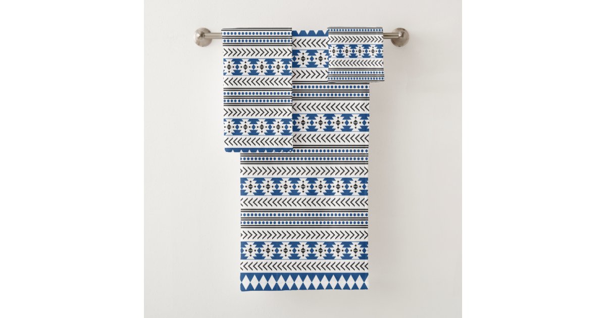 Aztec Tribal Print Blue Black White Bath Towel Set | Zazzle