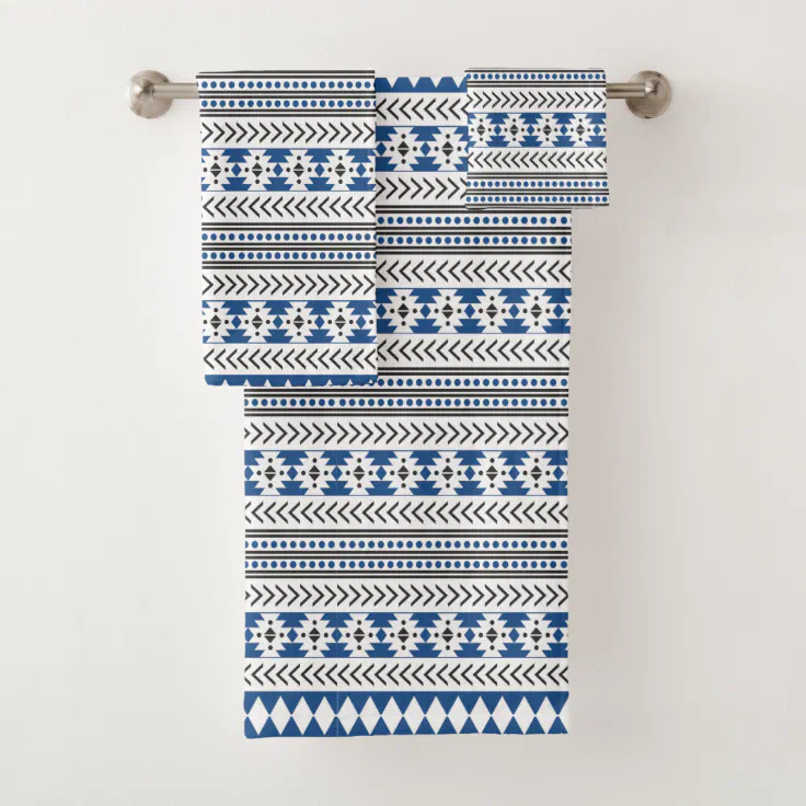 Aztec Tribal Print Blue Black White Bath Towel Set | Zazzle