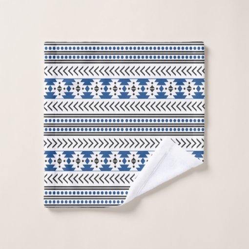 Aztec Tribal Print Blue Black White Bath Towel Set | Zazzle