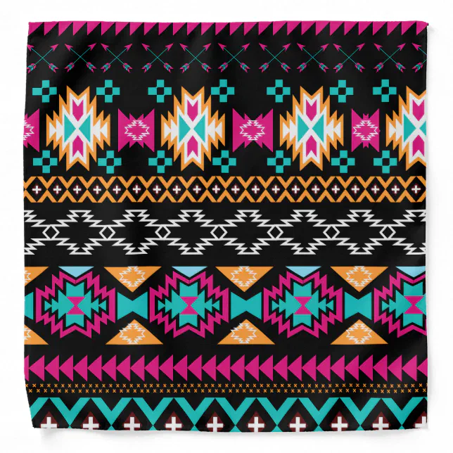 Aztec Tribal print hot pink turquoise black Bandana | Zazzle