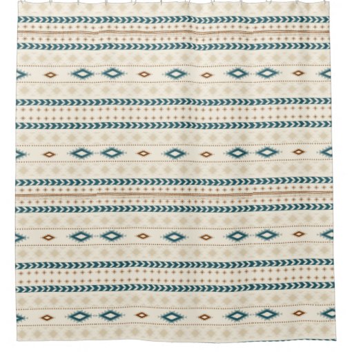 Aztec Tribal Print Neutral Browns Beige Teal Shower Curtain | Zazzle