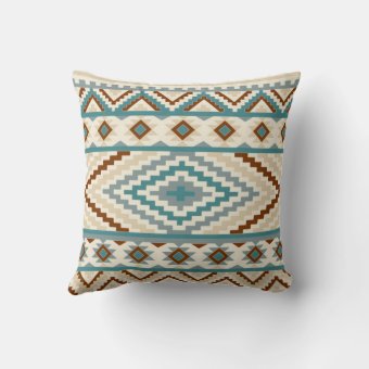 Aztec Tribal Print Neutral Browns Beige Teal Throw Pillow | Zazzle