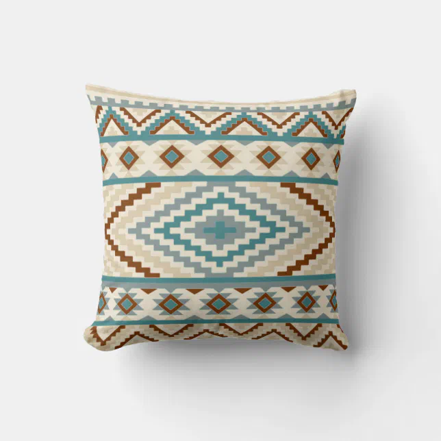 Aztec Tribal Print Neutral Browns Beige Teal Throw Pillow | Zazzle