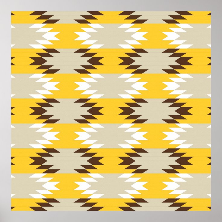 Aztec Tribal Yellow Brown Native American Designs Poster | Zazzle